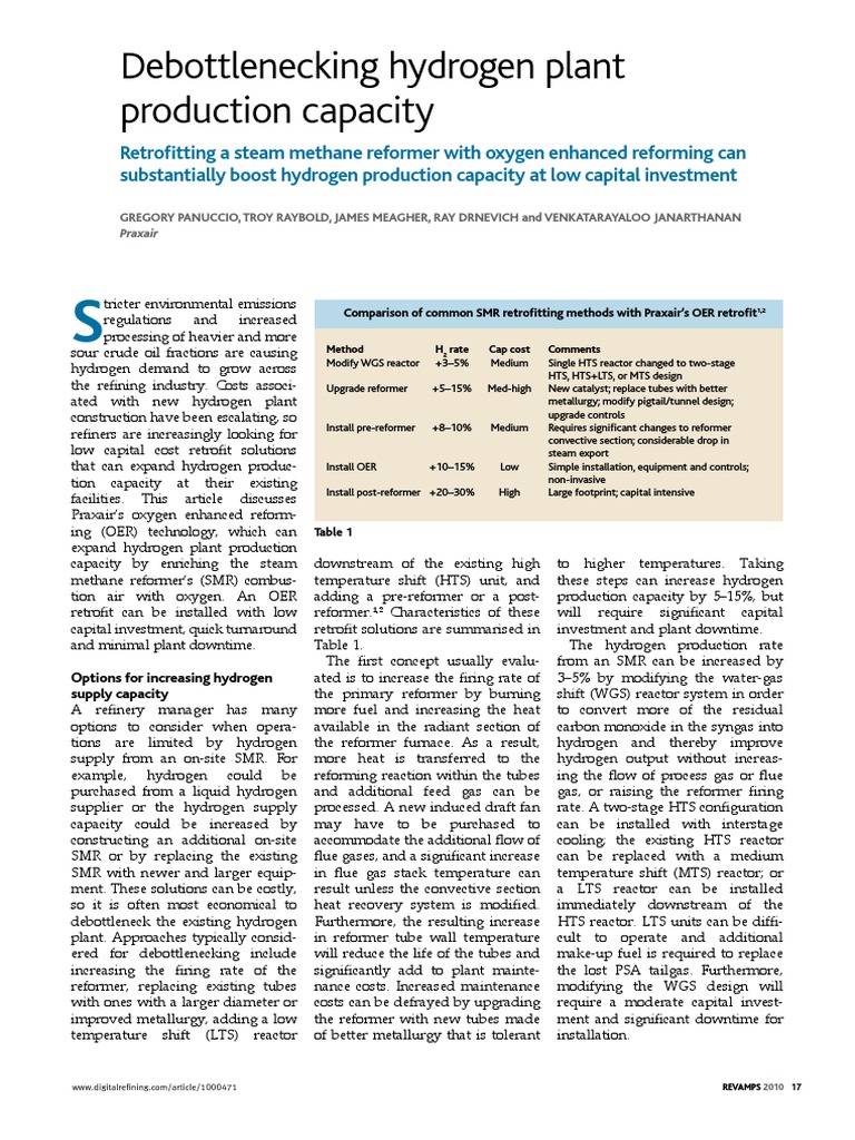 Panuccio Et Al. (2010) - Debottlenecking Hydrogen Plant Production ...