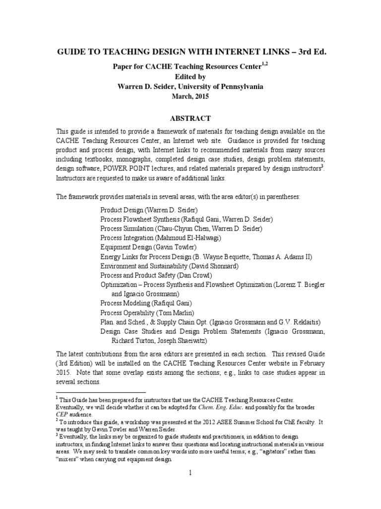 Seider (2015) - Guide To Teaching Design With Internet Links - 3rd Ed | Download Free PDF ...