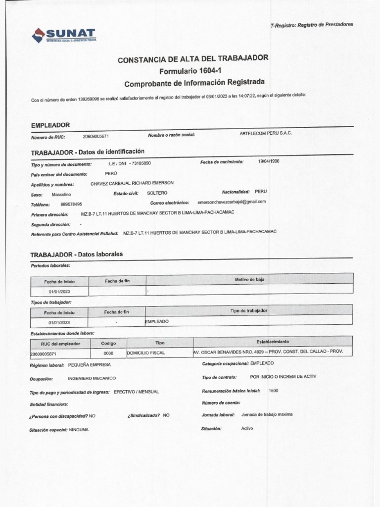 Constancia de Alta Del Trabajado | PDF