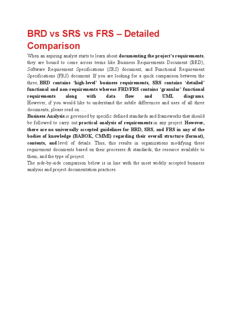 BRD vs SRS vs FRS With Examples | PDF | User (Computing ...