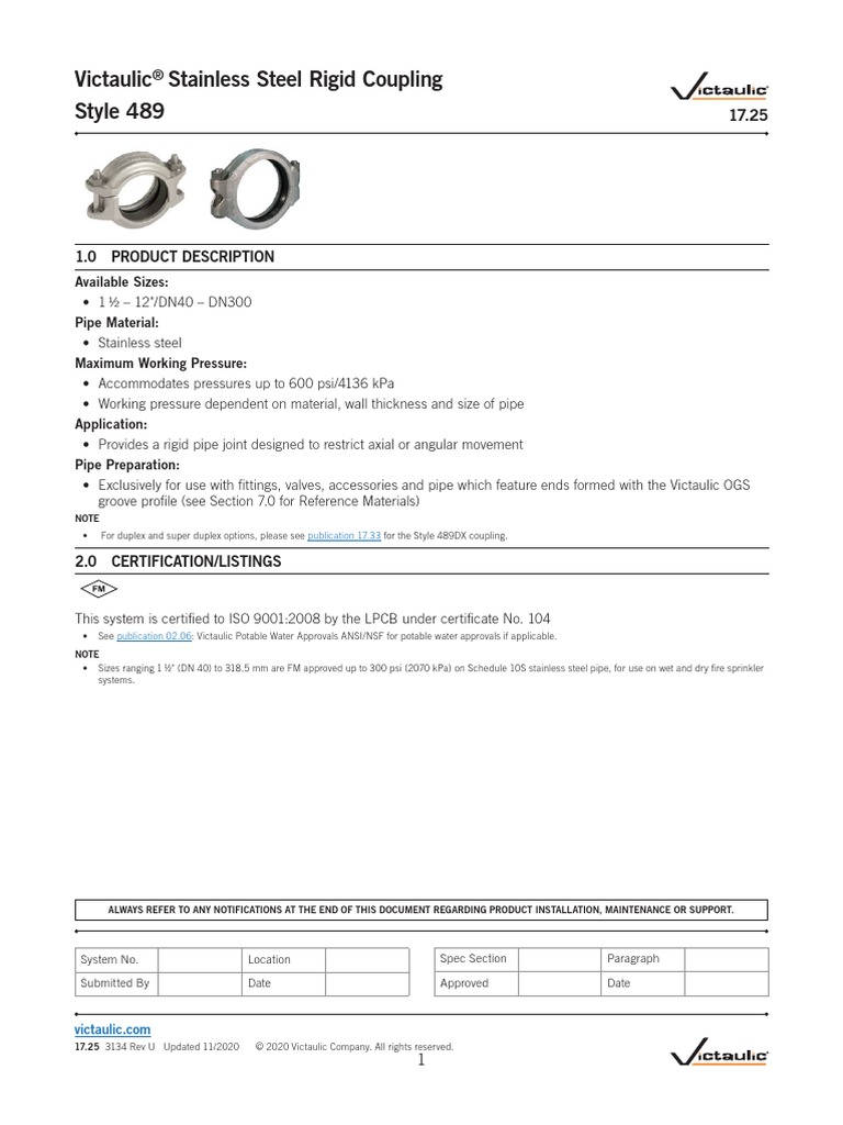 Dimensions Victaulic Clamp | PDF | Pipe (Fluid Conveyance) | Screw