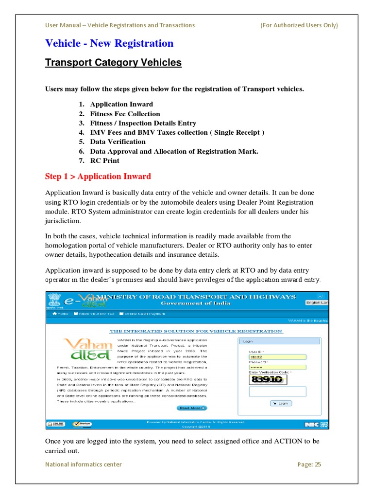 User Manual Guide New Vehicle Registration Pdf Login Receipt