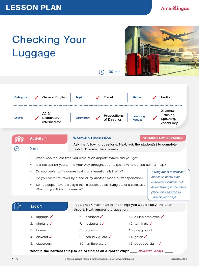A2B1-1 Lesson Plan Checking Your Luggage | PDF | Baggage