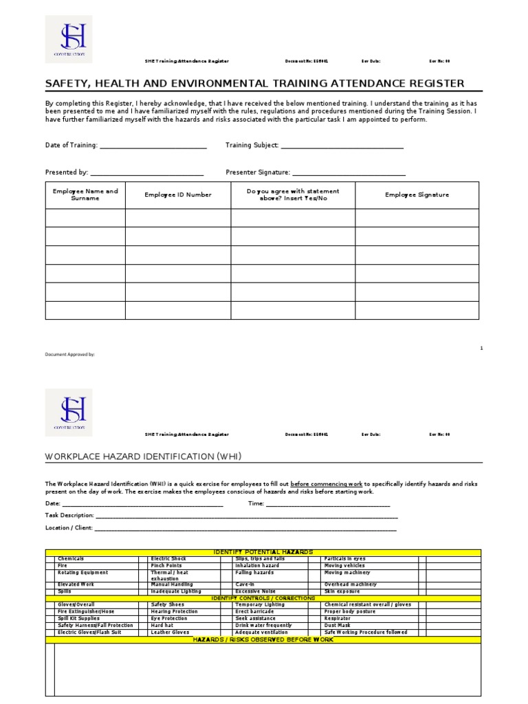 3.REG001 Training Attendance Register | PDF | Personal Protective ...