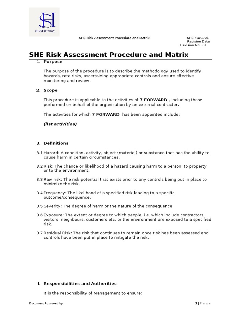 SHE Risk Assessment Procedure Guide | PDF | Risk Assessment | Risk
