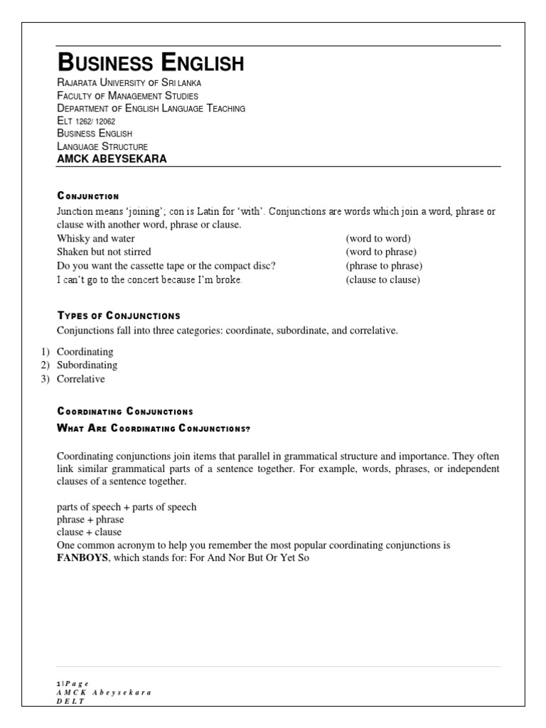 PDF - Tute 09 - Conjunctions (Coordinating Conjunctions) | PDF | Language Arts & Discipline