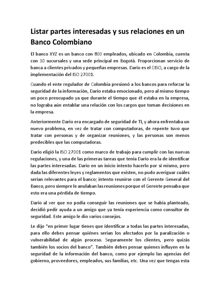 Caso - Identificación Partes Interesadas | PDF | Bancos | Seguridad de ...