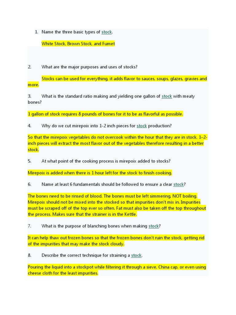 Culinary Fundamentals Chapter 2 Homework | PDF | Stock (Food) | Food ...