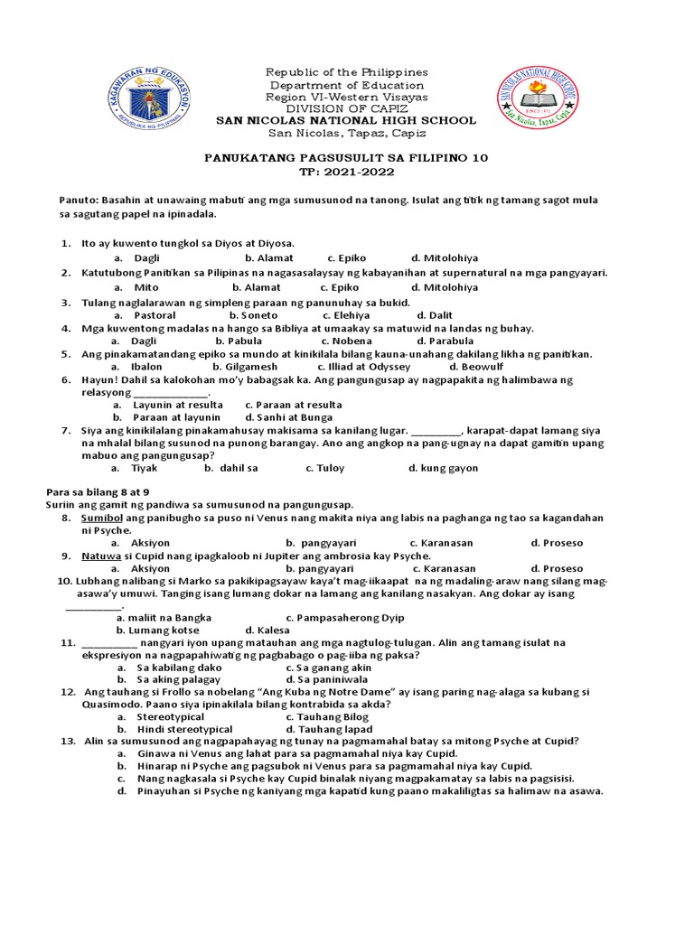 Grade 10 Pre Test | PDF