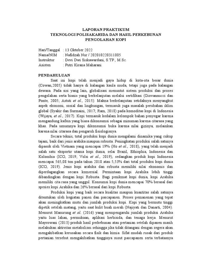 Laporan Pengolahan Kopi | PDF