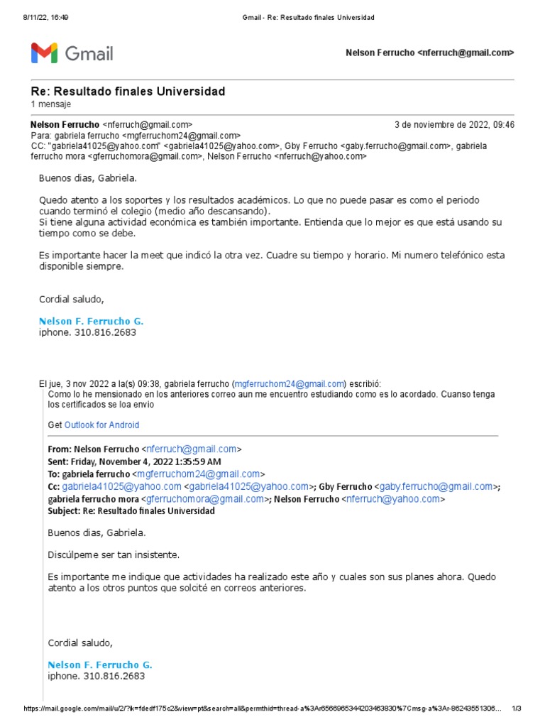 Gmail - Re - Resultado Finales Universidad-1 | PDF | Comunicación por ...