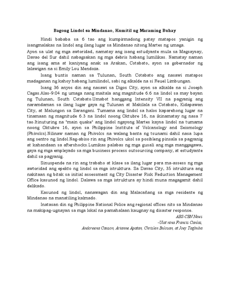 Bagong Lindol Sa Mindanao | PDF