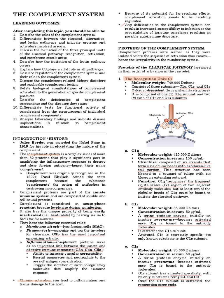 Lecture 04 The Complement System | PDF | Complement System | Cell Biology