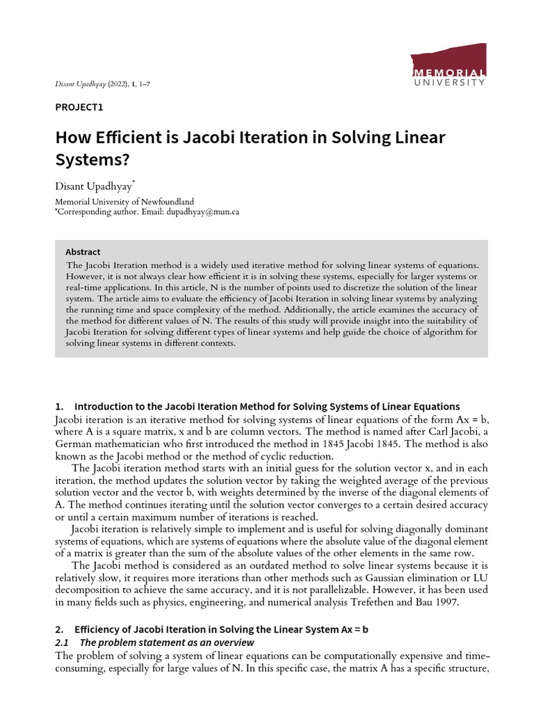 How Efficient Is Jacobi Iteration in Solving Linear Systems | PDF | Matrix (Mathematics ...