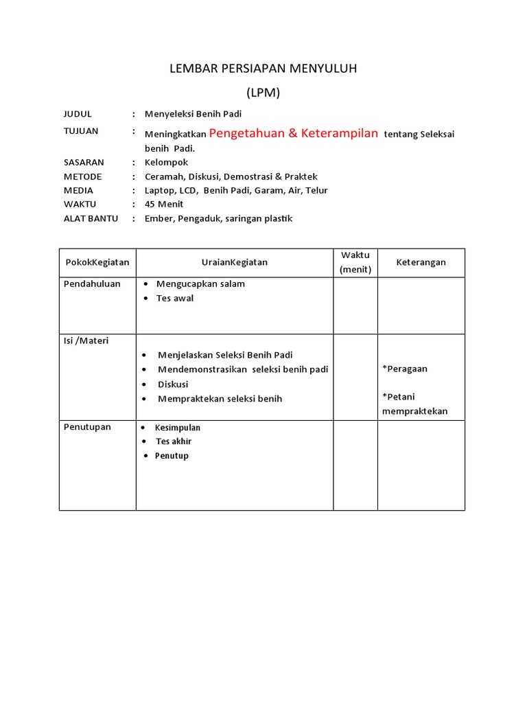 Pelatihan Seleksi Benih Padi | PDF