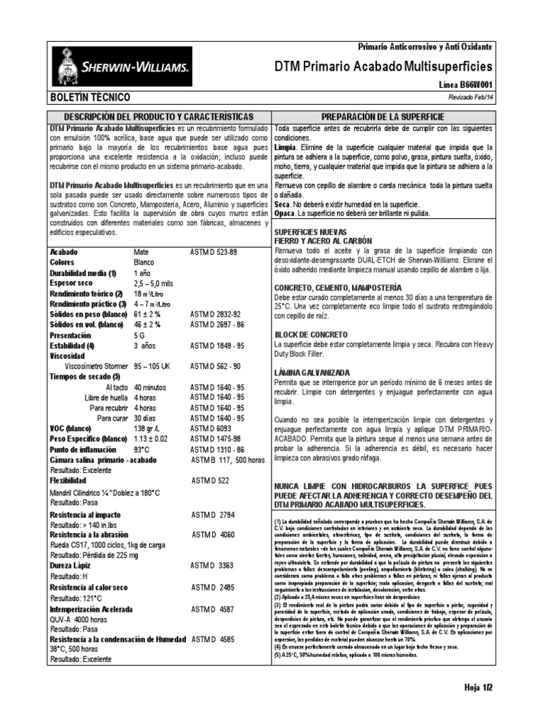 Tds DTM Primario Acabado | PDF