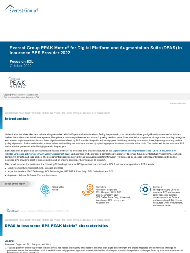 EXL AR Everest Group PEAK Matrix For DPAS in Insurance BPS Provider ...