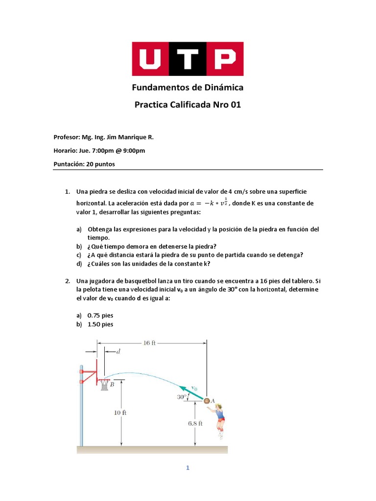 Fundamentos de Dinámica - Practica Califica Nro 01 | PDF