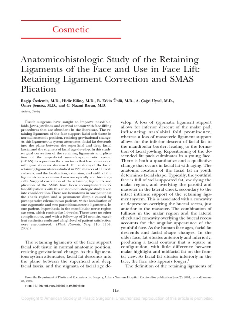 Anatomicohistologic Study of The Retaining Ligaments of The Face and ...