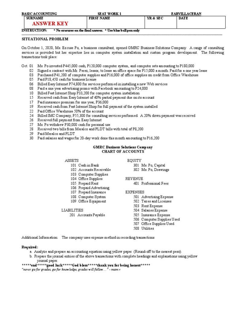 Activity Answer Key | PDF | Debits And Credits | Business