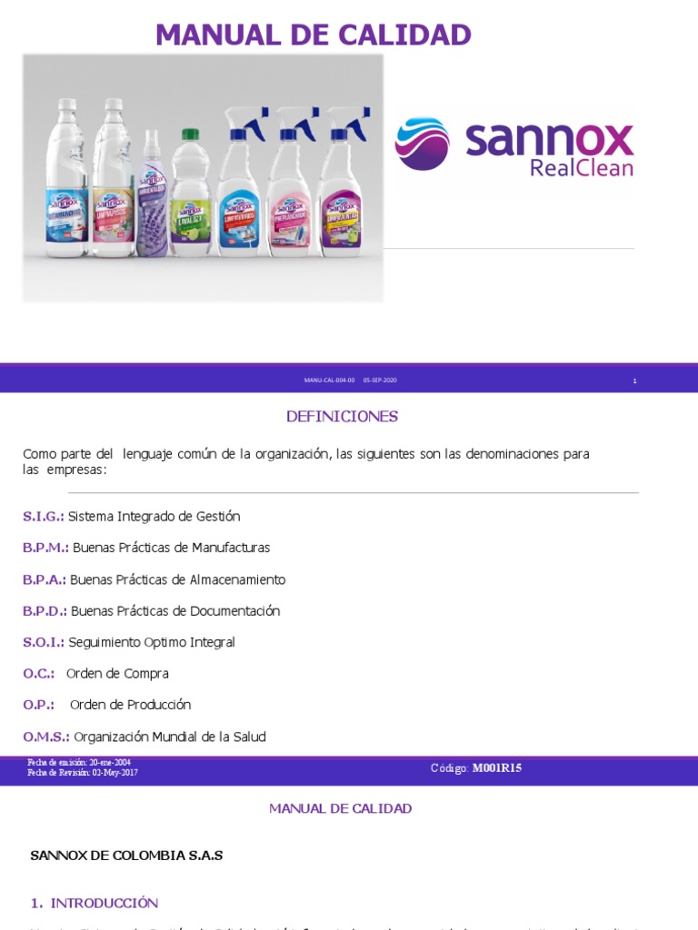 Manual de Calidad Sannox Colombia | PDF | Calidad (comercial) | Business