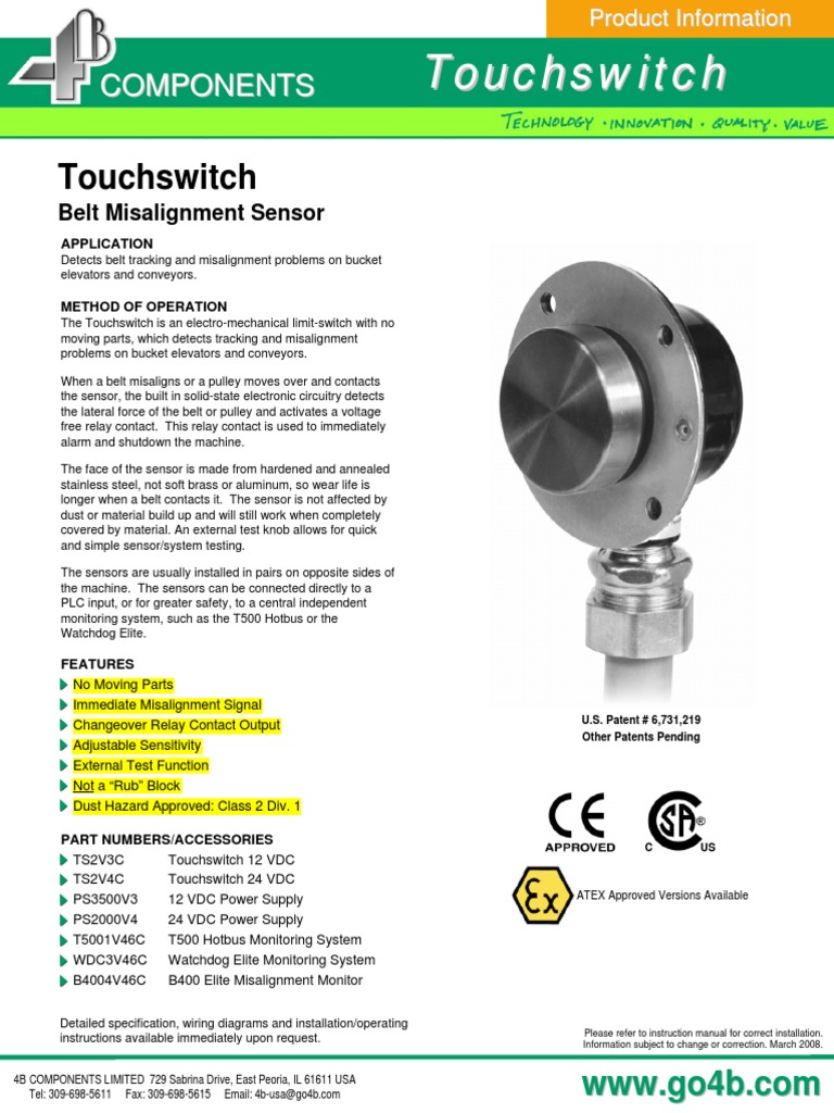 Touchswitch Sensor de Desalinhamento | PDF | Relay | Belt (Mechanical)