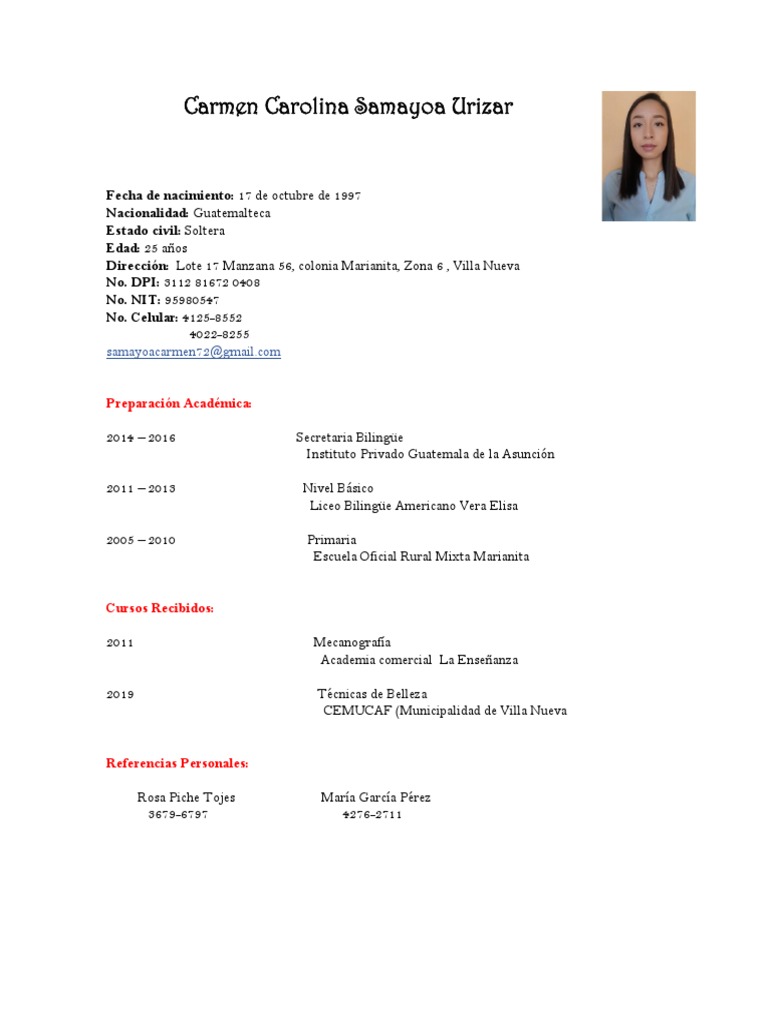 Perfil Académico y Contacto de Carmen Samayoa | PDF