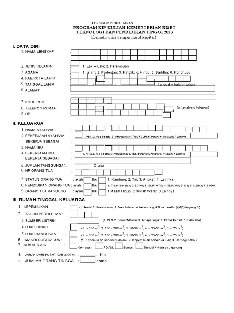 Formulir - Pendaftaran - KIP KULIAH 2023 | PDF