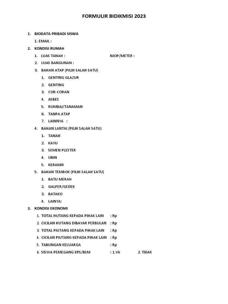 Formulir Bidikmisi 2023 | PDF