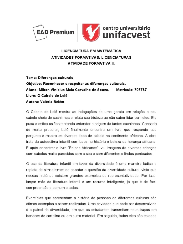 Atividade Formativa II Unifavest Milton Vinicius | PDF