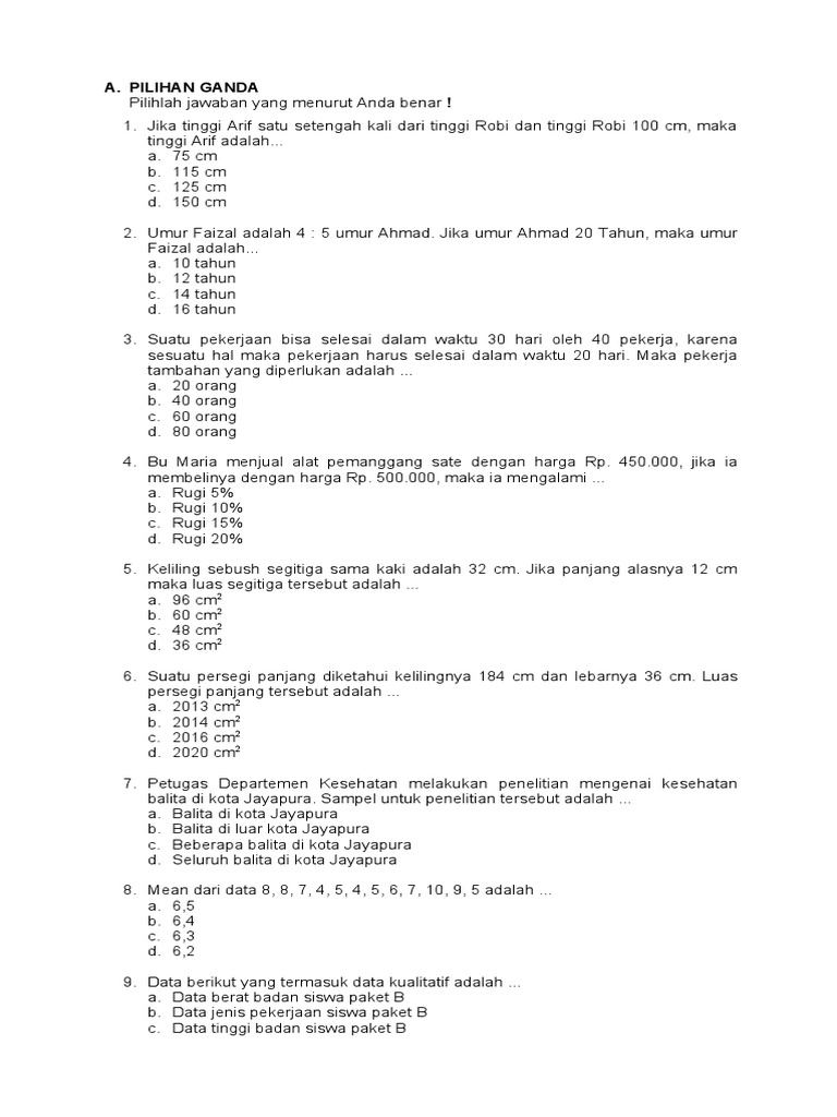 Soal Uts Matematika Paket B | PDF | Metode & Bahan Ajar