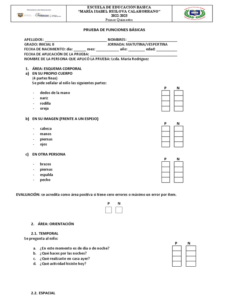 Prueba de Funciones Básicas Inicial Ii - 2022-2023 | PDF