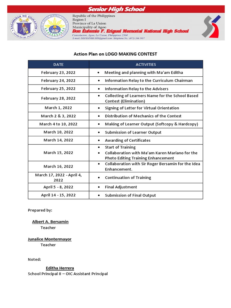 Action Plan On LOGO MAKING CONTEST | PDF