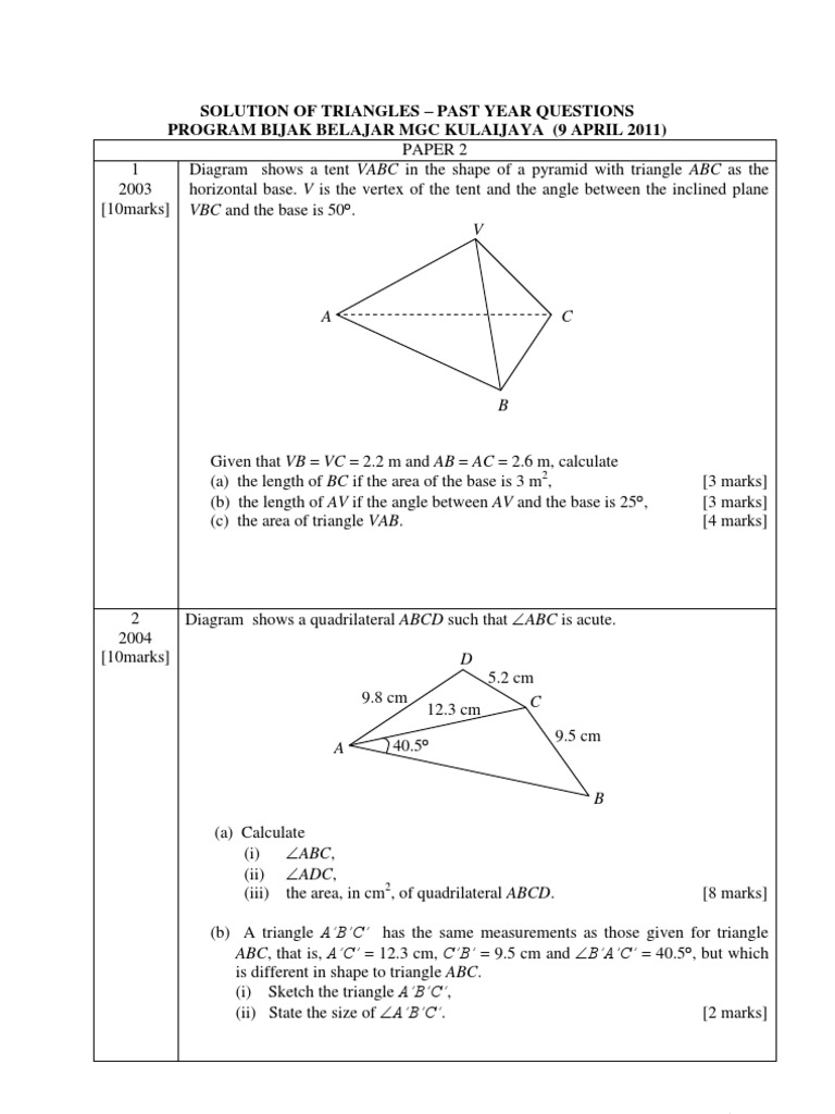 Chapter 10: Solution of Triangles | PDF | Euclidean Plane Geometry ...