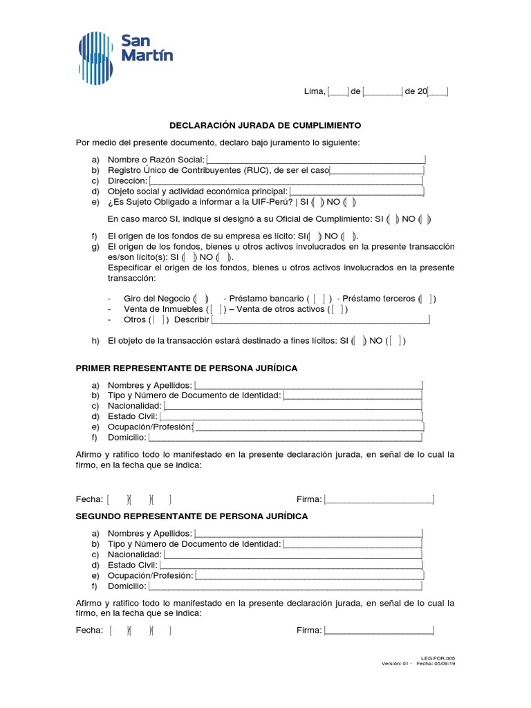 ANEXO 03 - Declaración Jurada de Cumplimiento SM - COM | PDF