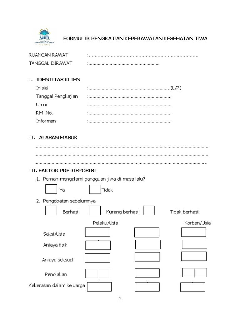 Formulir Pengkajian Keperawatan Kesehatan Jiwa | PDF