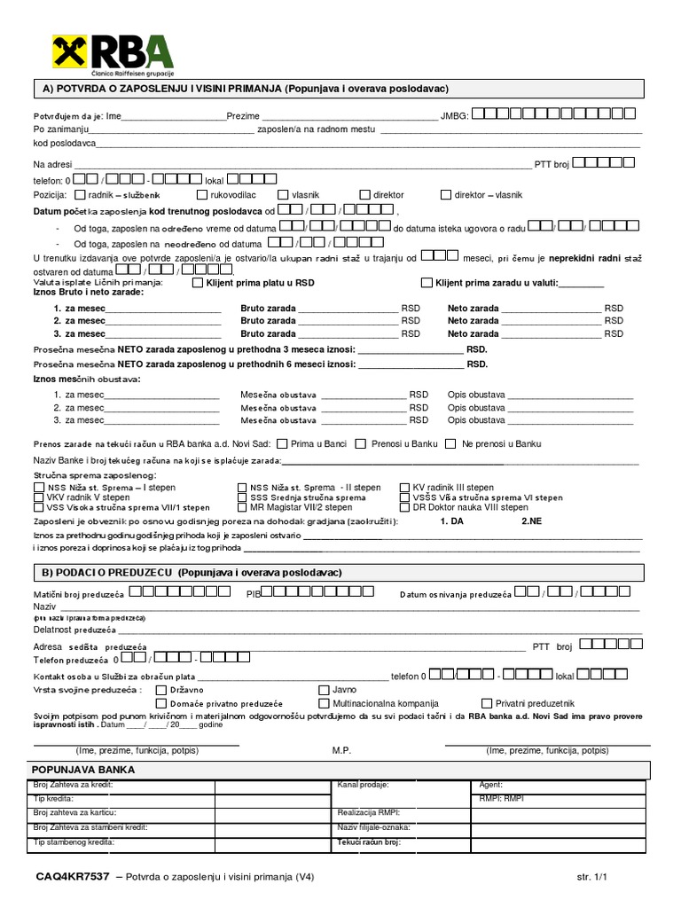 Potvrda o Zaposlenju I Visini Primanja I Administrativna Zabrana 17 2 | PDF