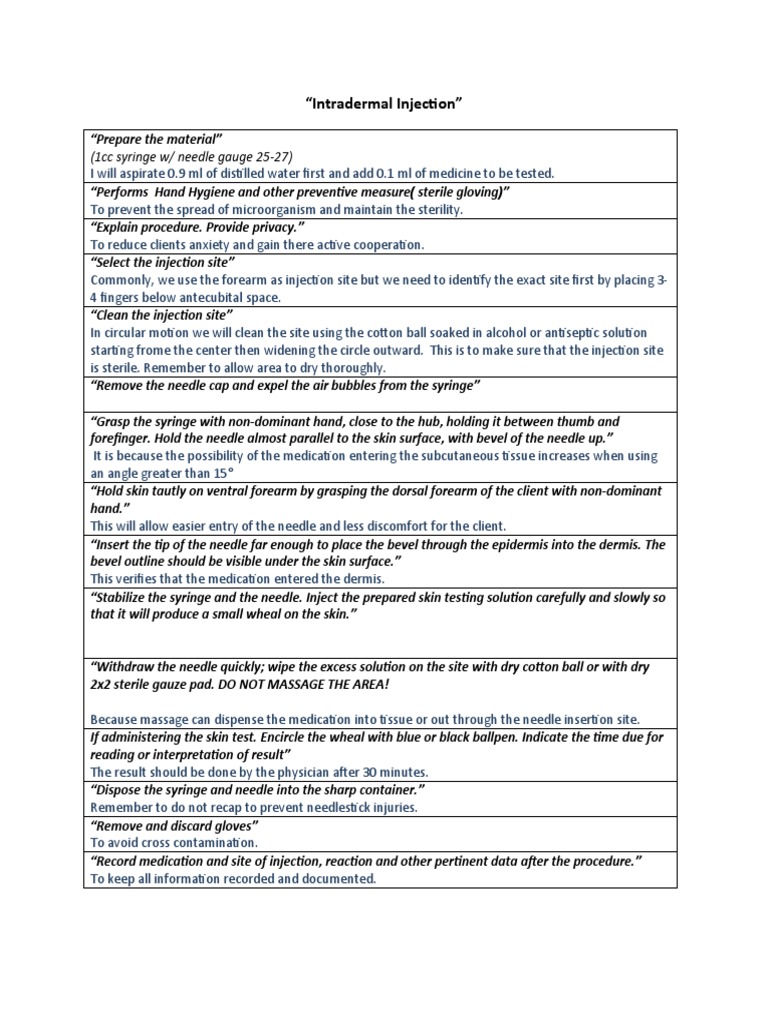 Intradermal & Intramuscular Injection Guide | PDF | Injection (Medicine ...