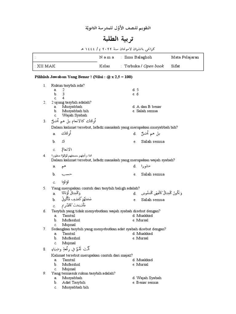 Contoh Tasybih dalam Ilmu Balaghoh | PDF