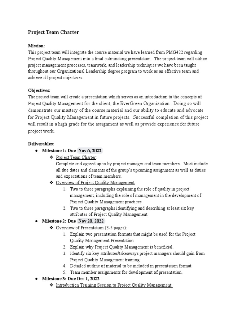 Project Charter | PDF | Quality Management | Project Management