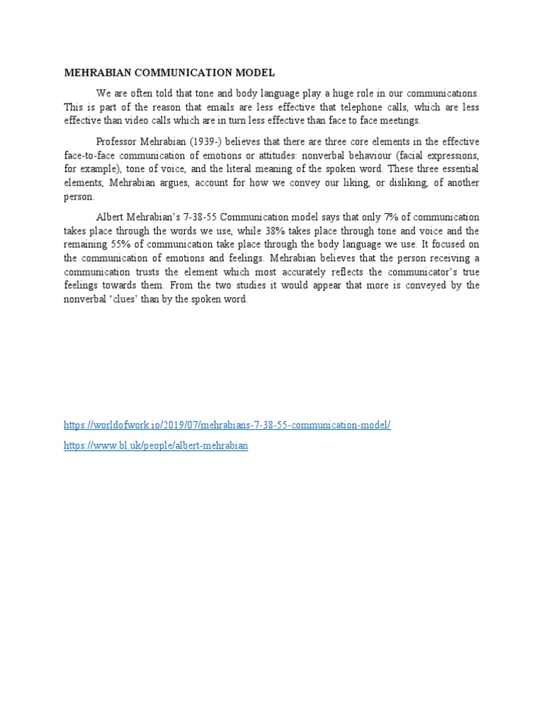 Mehrabian | PDF | Nonverbal Communication | Communication