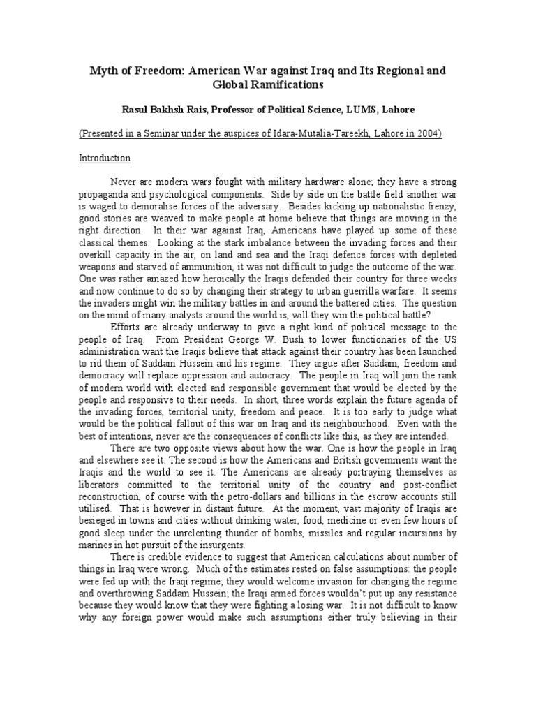 Paper Rasul Bukhsh Rais | PDF | 2003 Invasion Of Iraq | Saddam Hussein