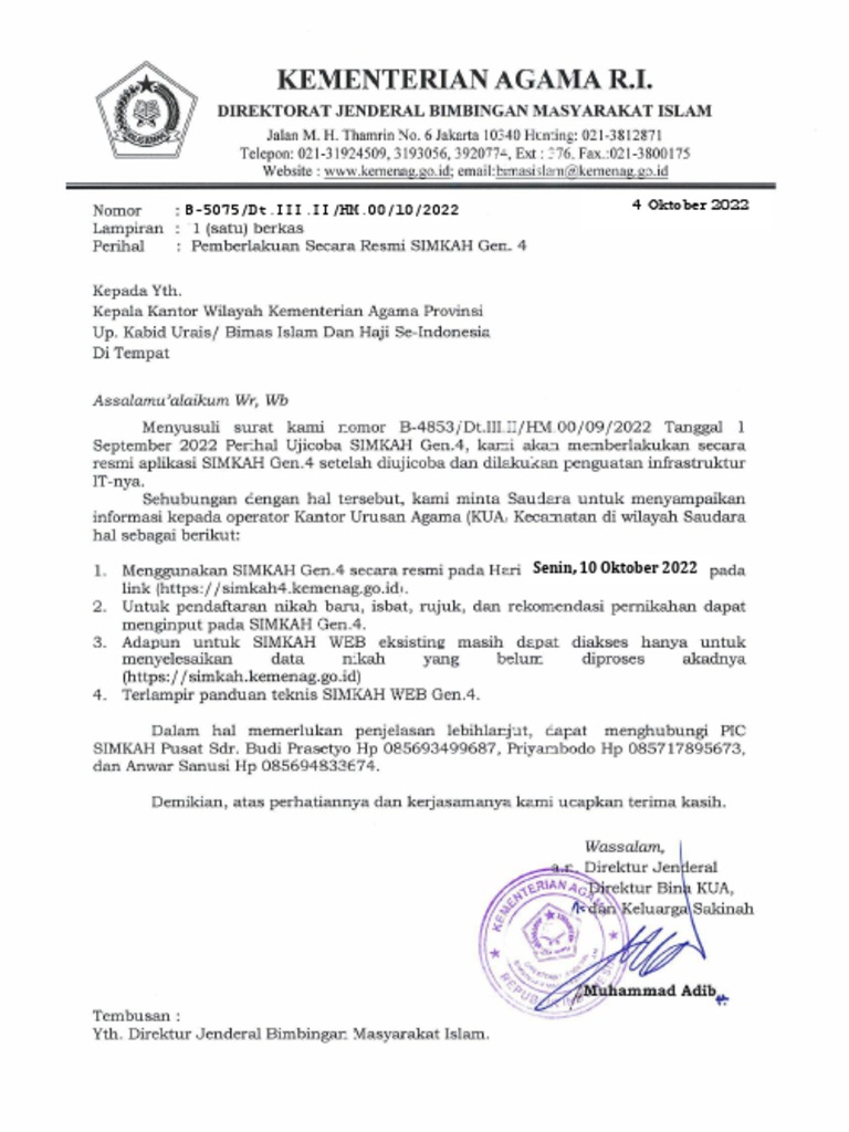Edaran Resmi Implementasi SIMKAH GEN 4 | PDF