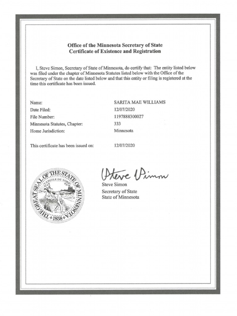 Sarita Mae Williams Assumed Name Filing Dec 07, 2020 | PDF