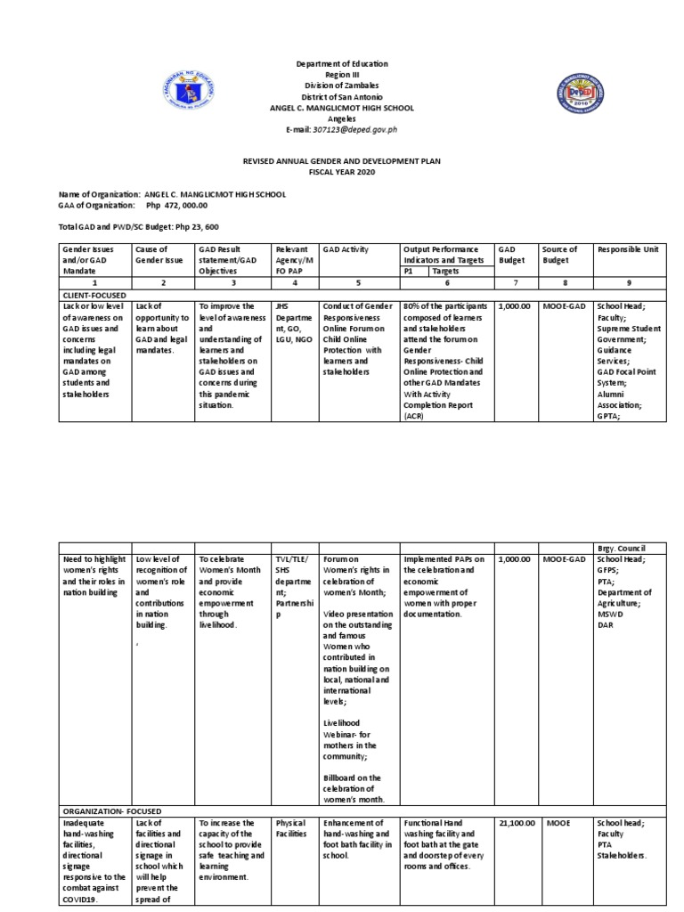 Revised Gad Plan 2020 Acmhs HS | PDF