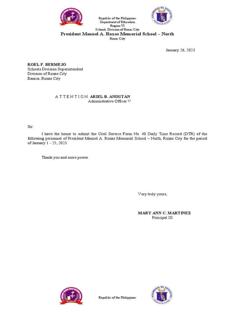 DTR - Letter For Submission | PDF | Government | Philippines