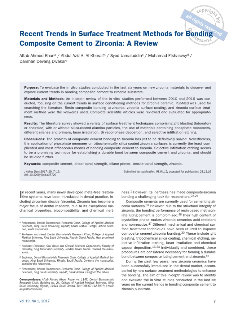 Recent Trends in Surface Treatment Methods For Bonding Composite Cement ...