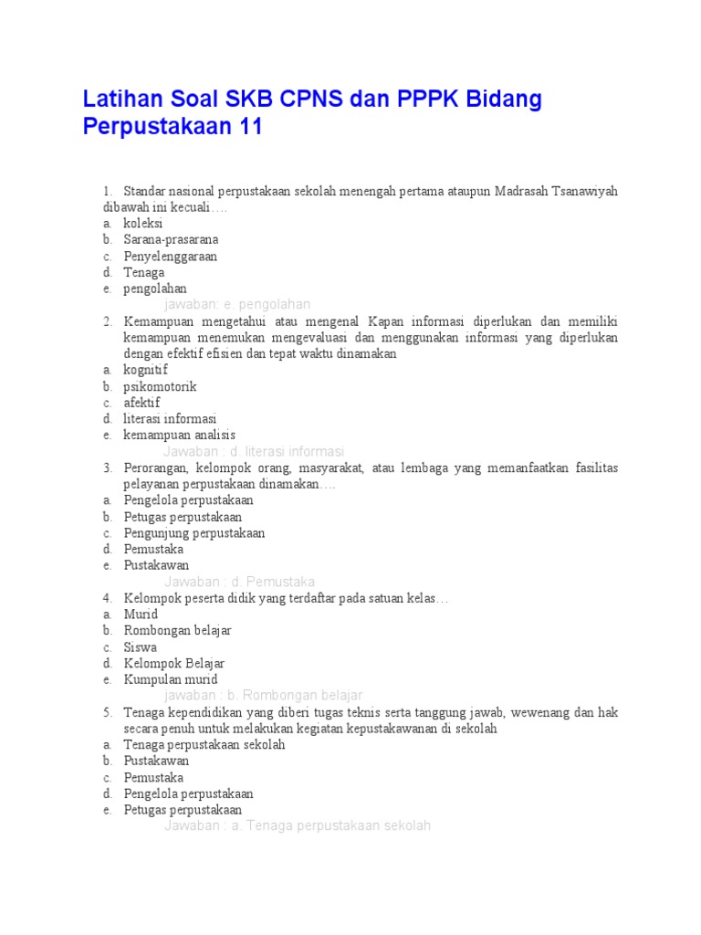 Latihan Soal SKB CPNS Dan PPPK Bidang Perpustakaan 11 | PDF