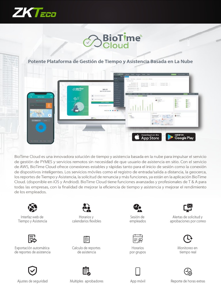 BioTime Cloud Ficha General | PDF | Computación en la nube | Aplicación ...