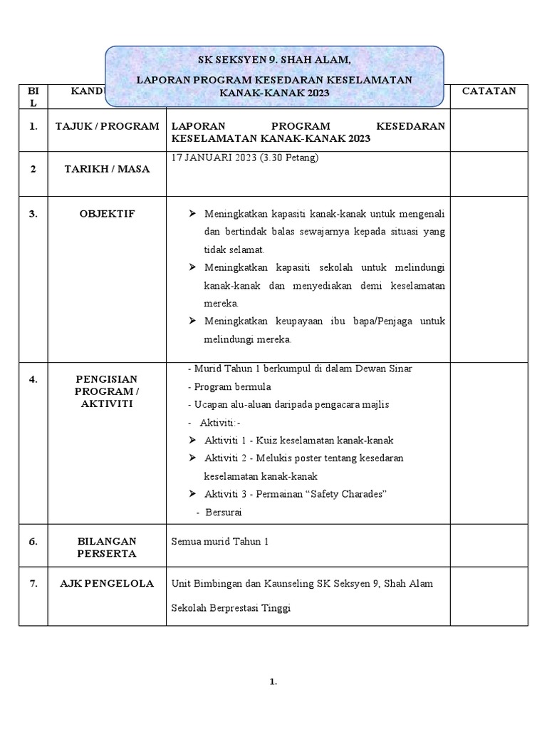 Laporan Program Kesedaran Keselamatan Kanak-Kanak | PDF